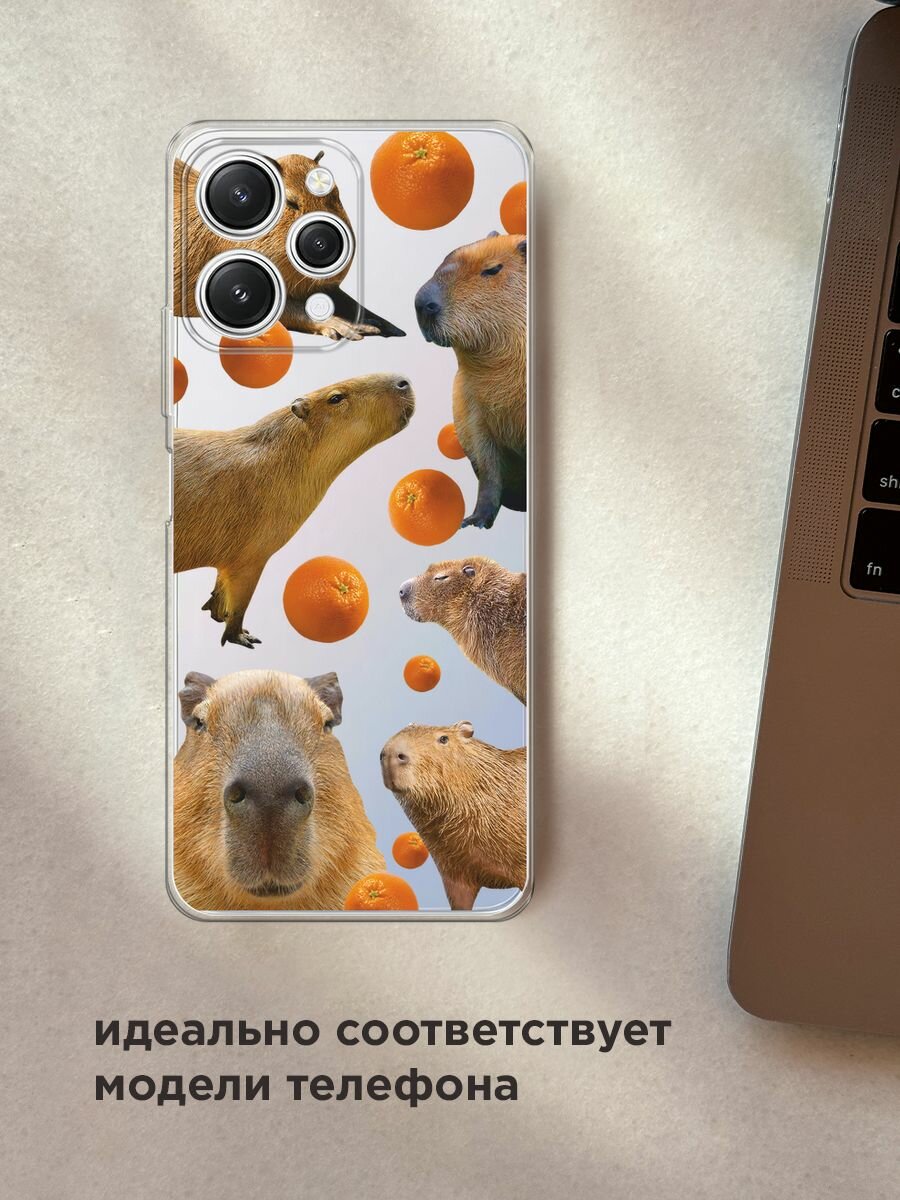 Чехол на Xiaomi Redmi 12 5G / Сяоми Редми 12 5G с принтом "Капибара и апельсины", прозрачный — фото 1