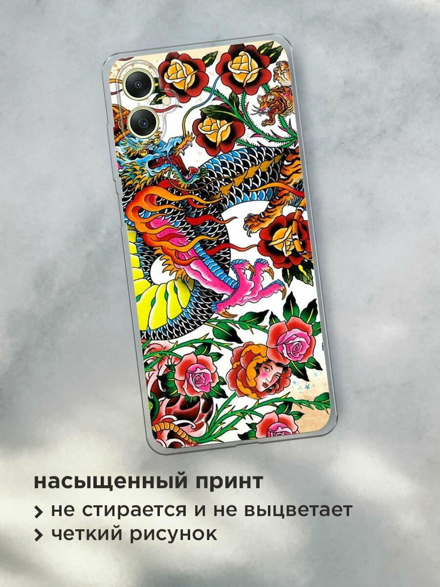 Чехол на Samsung Galaxy A06 / Самсунг Галакси А06 с принтом "Дракон в цветах" — фото 1
