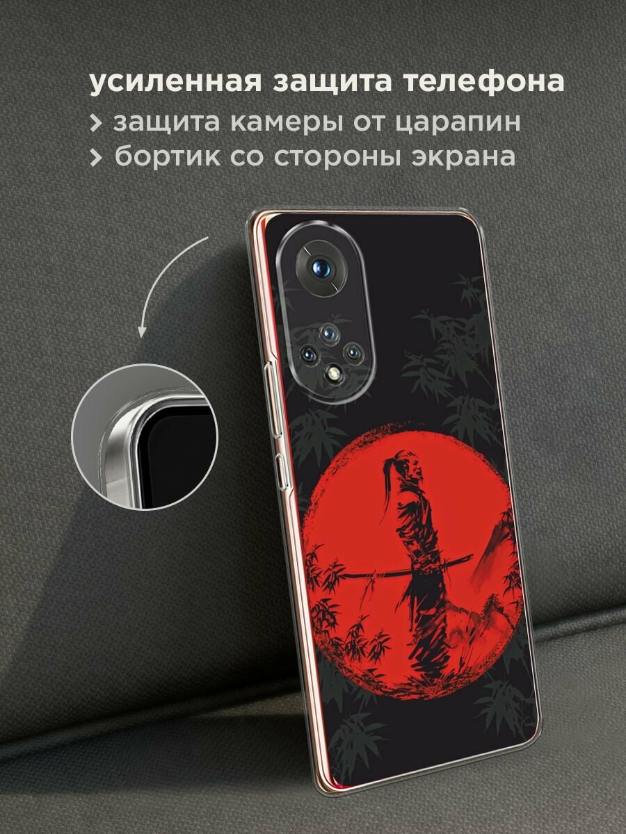 Чехол на Honor 50/Huawei Nova 9 / Хонор 50/Хуавей Нова 9 с принтом "Самурай на красном фоне" — фото 1