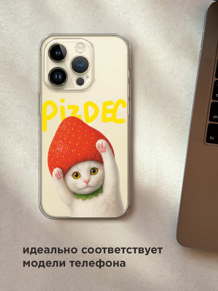 Чехол на Apple iPhone 14 Pro / Айфон 14 Про с принтом "Котик с надписью", прозрачный — фото 1