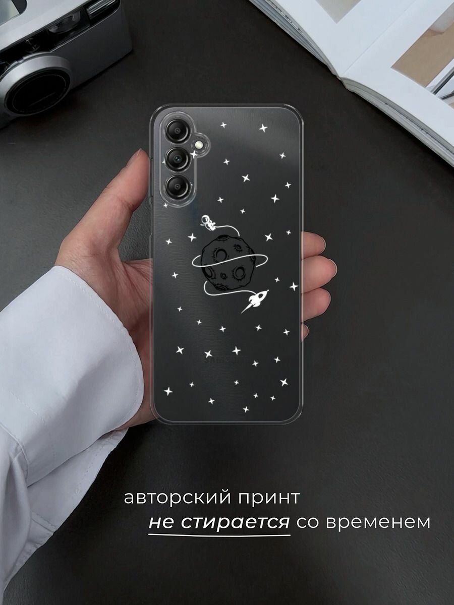Чехол на Samsung Galaxy A15 / Самсунг А15 с принтом "Полет вокруг луны", прозрачный — фото 1