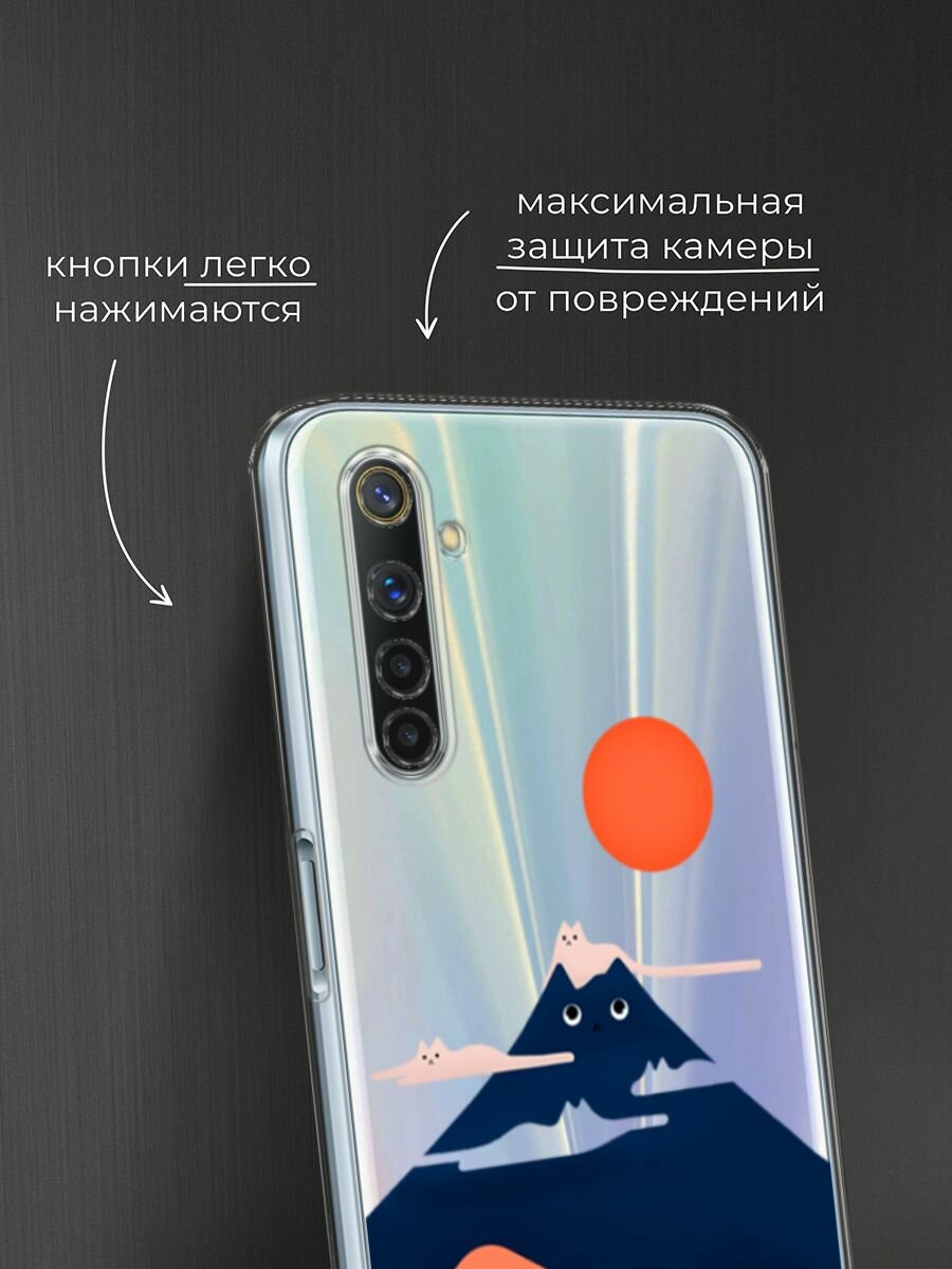 Чехол на Realme 6 / Реалми 6 с принтом "Кот-гора", прозрачный — фото 1