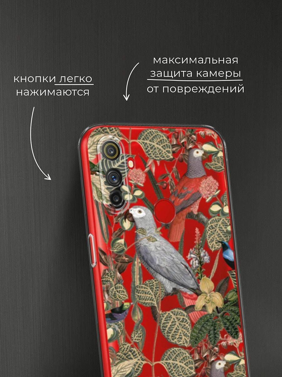 Чехол на Realme C3 / Реалми C3 с принтом "Tropical pattern", прозрачный — фото 1
