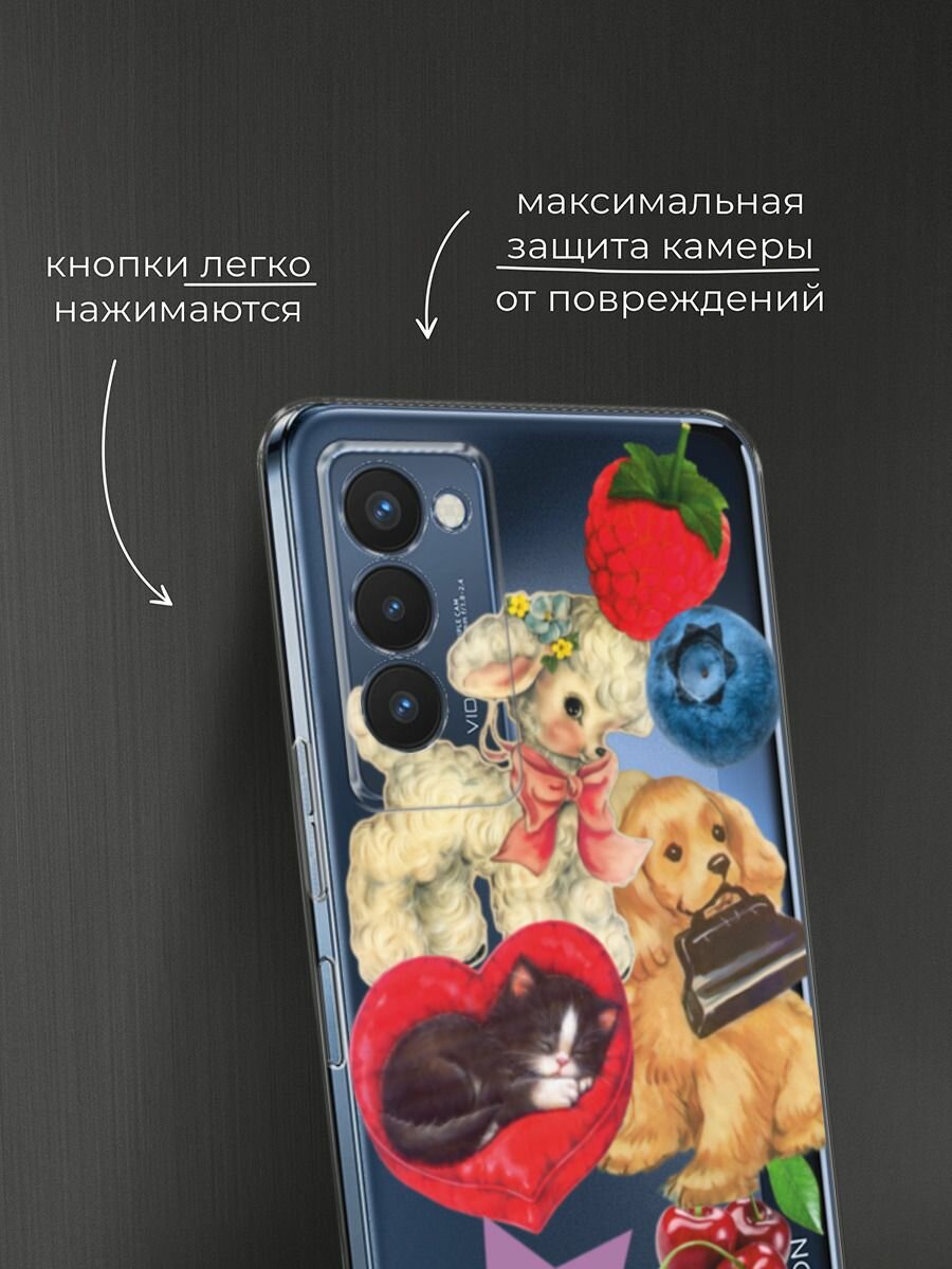 Чехол на Tecno Camon 18P / Техно Камон 18Р с принтом "Милые стикеры", прозрачный — фото 1