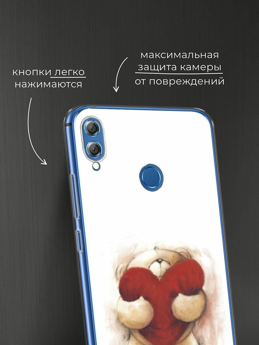 Силиконовый чехол на Honor 8X / Хонор 8Х с принтом "Мишка с сердцем 1" — фото 1