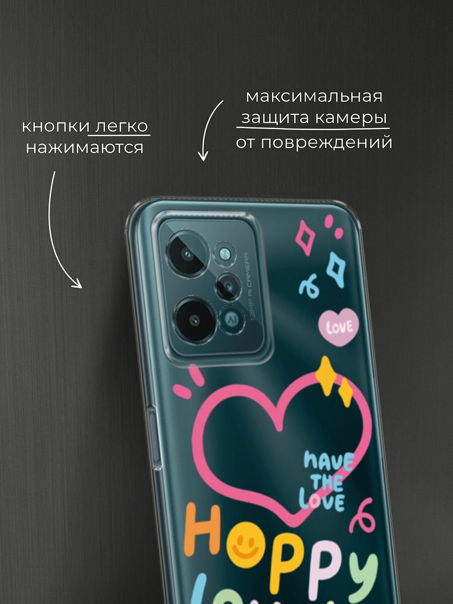 Чехол на Realme C31 / Реалми C31 с принтом "Happy lovely", прозрачный — фото 1