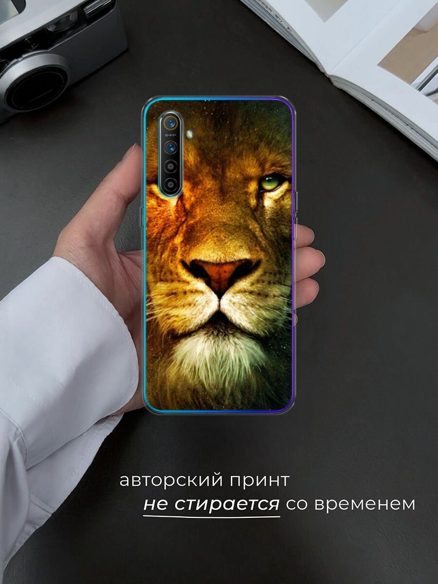 Силиконовый чехол на Realme XT / Реалми XT с принтом "Лев арт 8" — фото 1