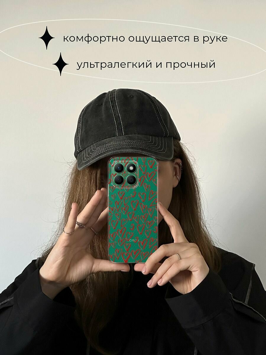 Чехол на Honor X8B / Хонор X8B с принтом "Легкие бордовые сердечки" — фото 1