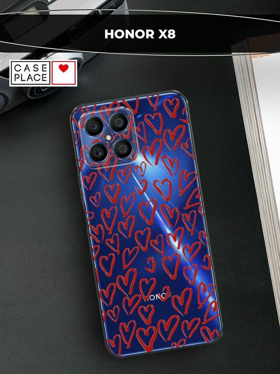 Чехол на Honor X8 / Хуавей X8 с принтом "Легкие бордовые сердечки"