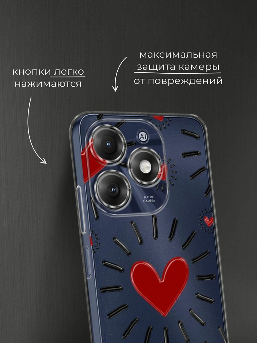 Чехол на Itel A70 / Ител А70 с принтом "Бордовые сердца паттерн" — фото 1