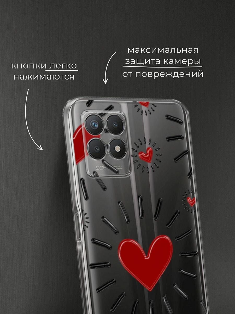 Чехол на Realme 8i / Реалми 8i с принтом "Бордовые сердца паттерн" — фото 1