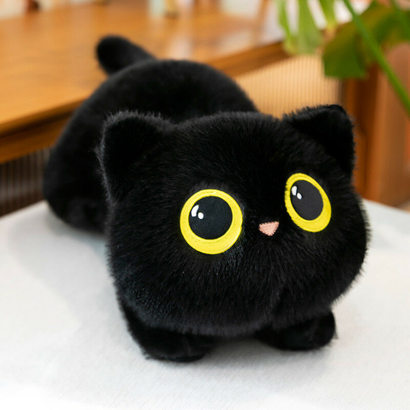 Мягкая игрушка кот с мягким мохеровым велюром и обхватом ног в стиле обнимания черный 45см