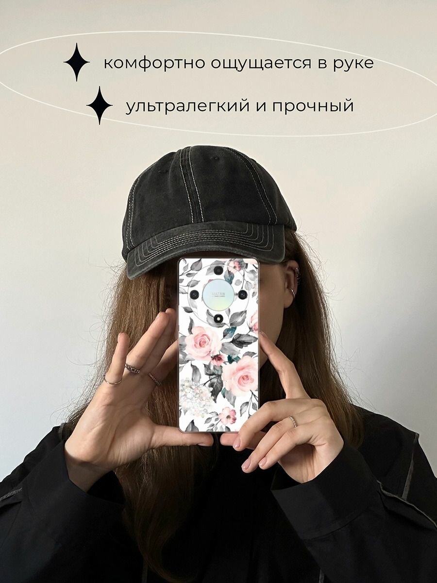 Силиконовый чехол на Honor X9A / Хонор X9A с принтом "Розы на белом" — фото 1