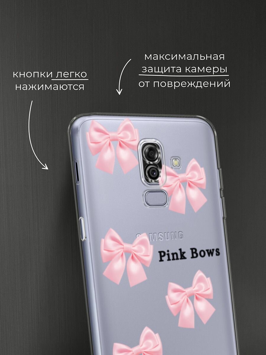 Чехол на Samsung Galaxy J8 / Самсунг Галакси Джей 8 с принтом "Pink Bows", прозрачный — фото 1