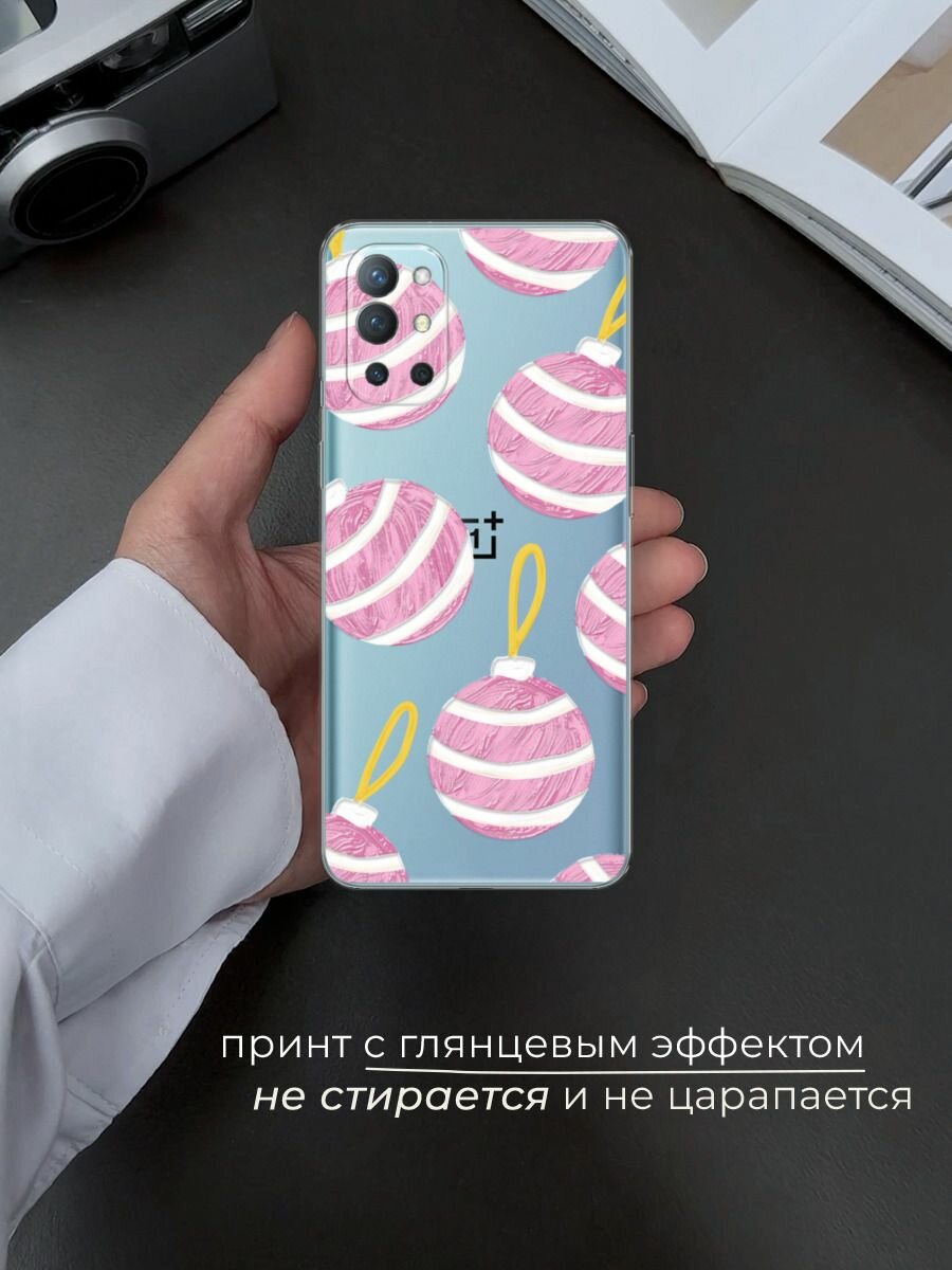 Чехол на OnePlus 9R / ВанПлас 9R с принтом "Розовые новогодние шарики 3" — фото 1