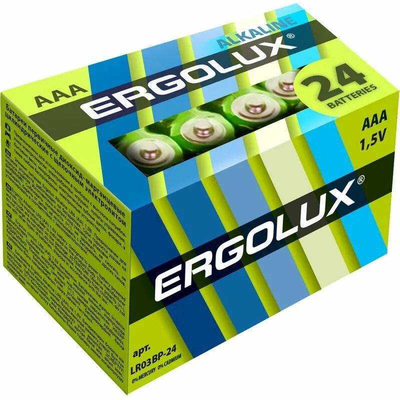 Батарейка ERGOLUX AAA, LR 03, Alkaline, 1,5 В, выпуклый контакт