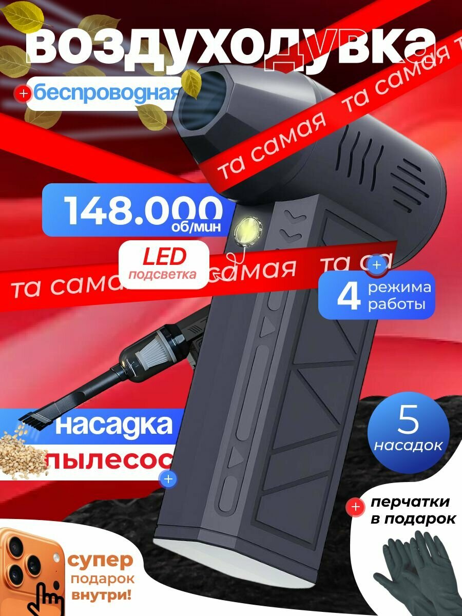 Воздуходувка пылесос портативная аккумуляторная, Ветродуйка с функцией пылесоса / Воздуходувка для компьютера, Турбовентилятор