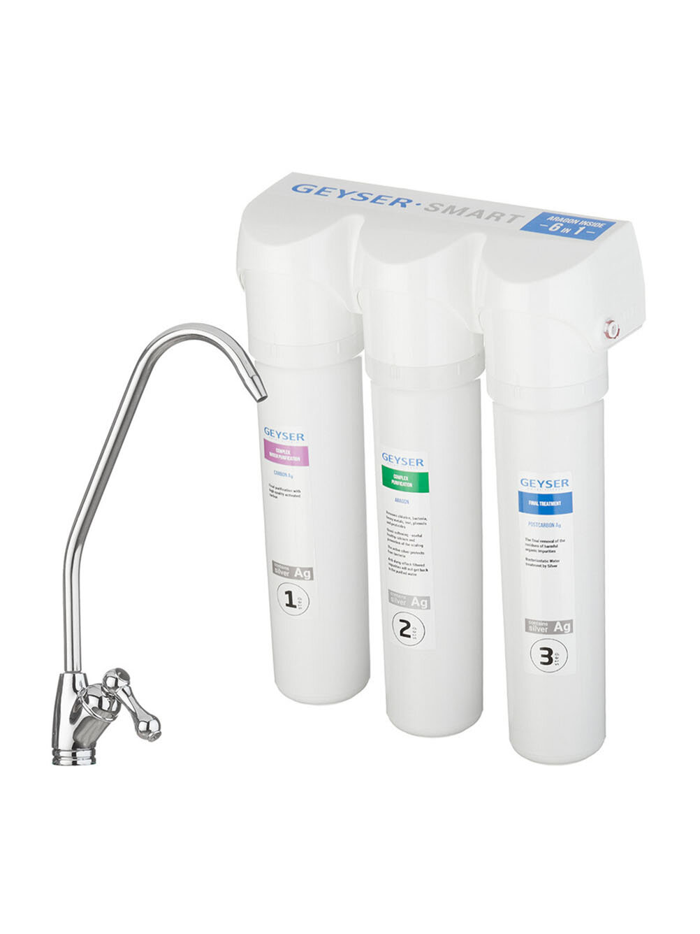 Фильтр для воды Смарт трехступенчатый проточный с краном 0,5 мкм 10SL