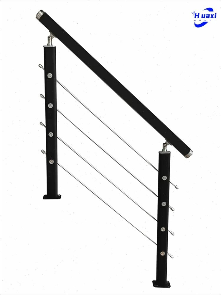 Перила для лестниц и ограждения для крыльца, балкона, лофта, 1 поручень + 2 стойки (углеродистая сталь) + 4 перекладины (нержавейка), Полный комплект