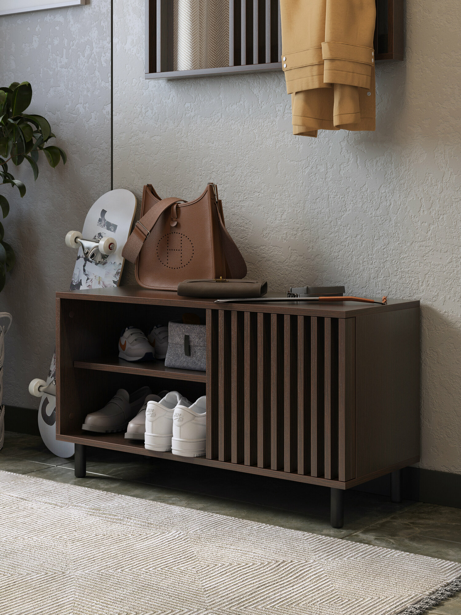 Обувница с рейками Мебельно "Топ Макси 4", ЛДСП, 4 отделения, венге