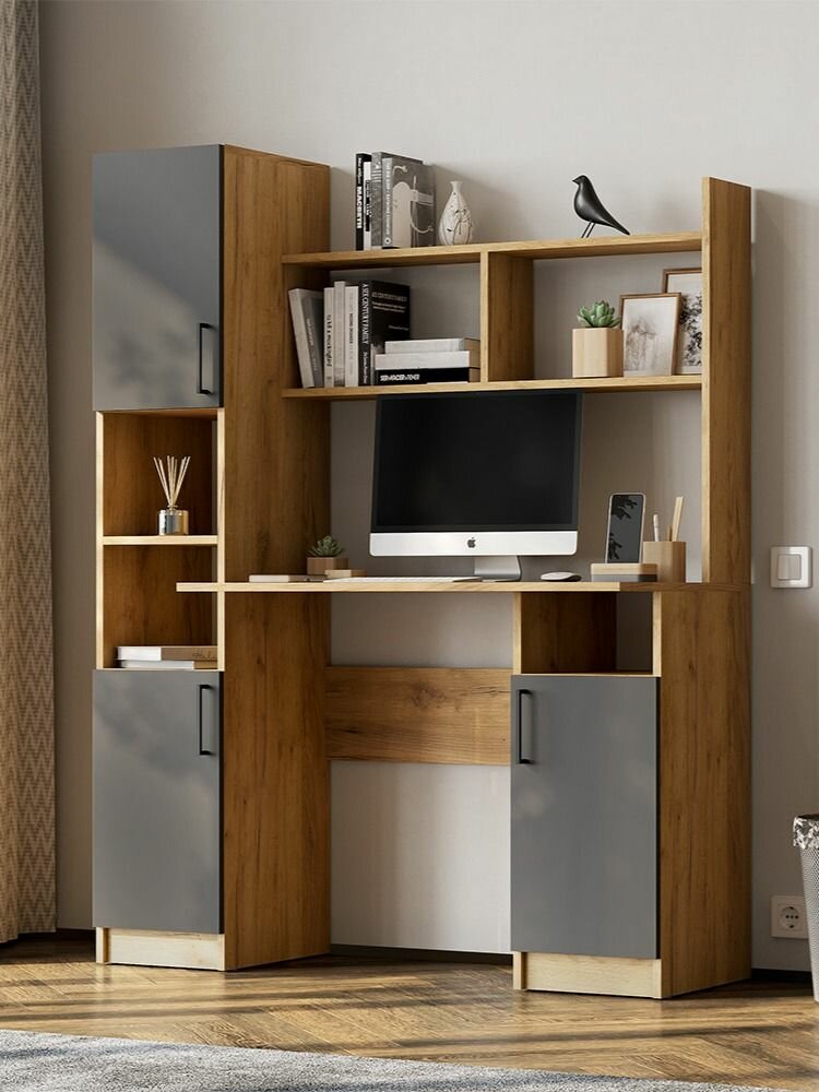 ARNIKA Стол компьютерный с полками для школы, 123х160х57см, Дуб Золотой/Графит