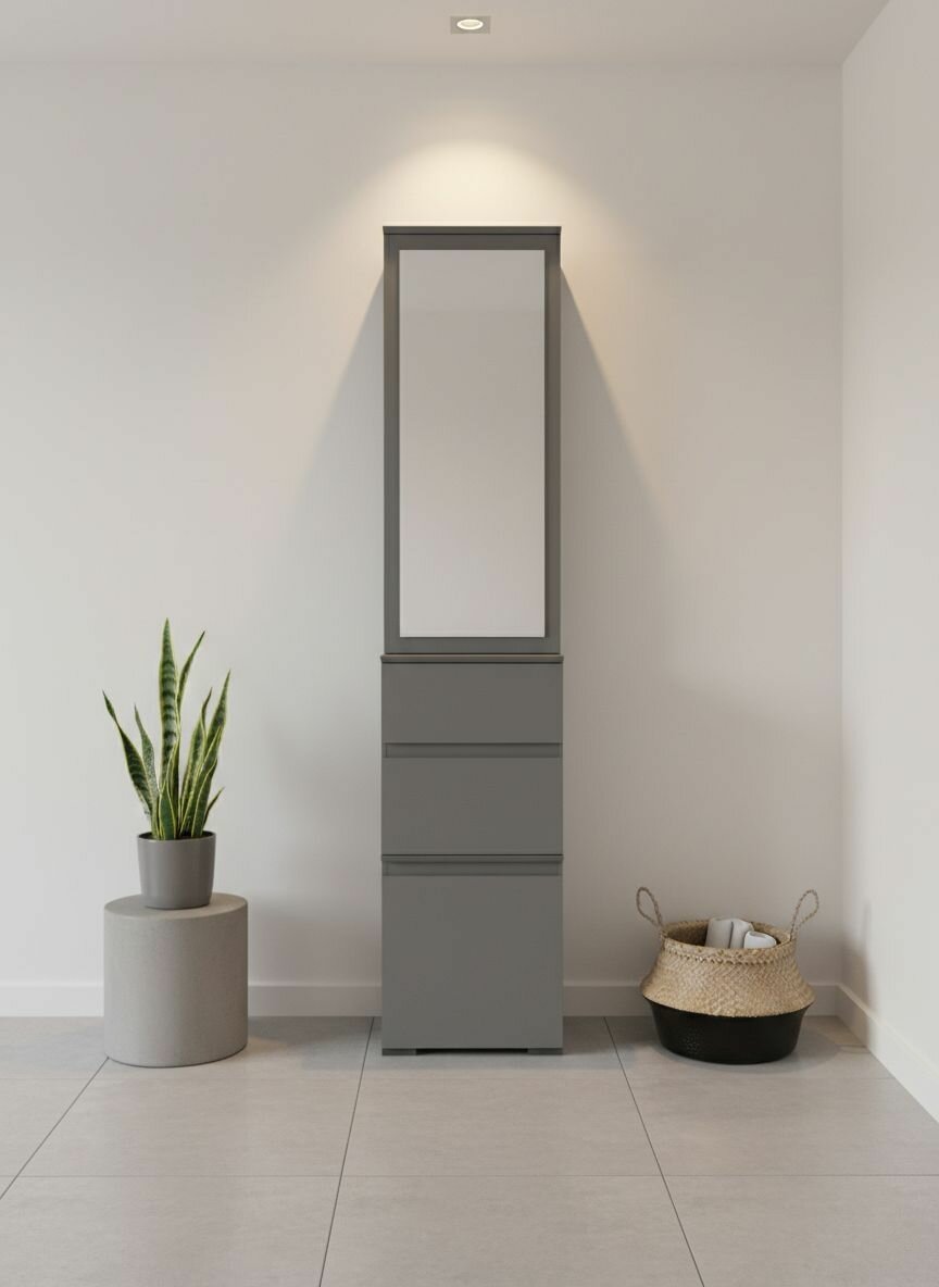 ARNIKA Тумба с ящиками и зеркалом, Дуб Делано, Графит серый