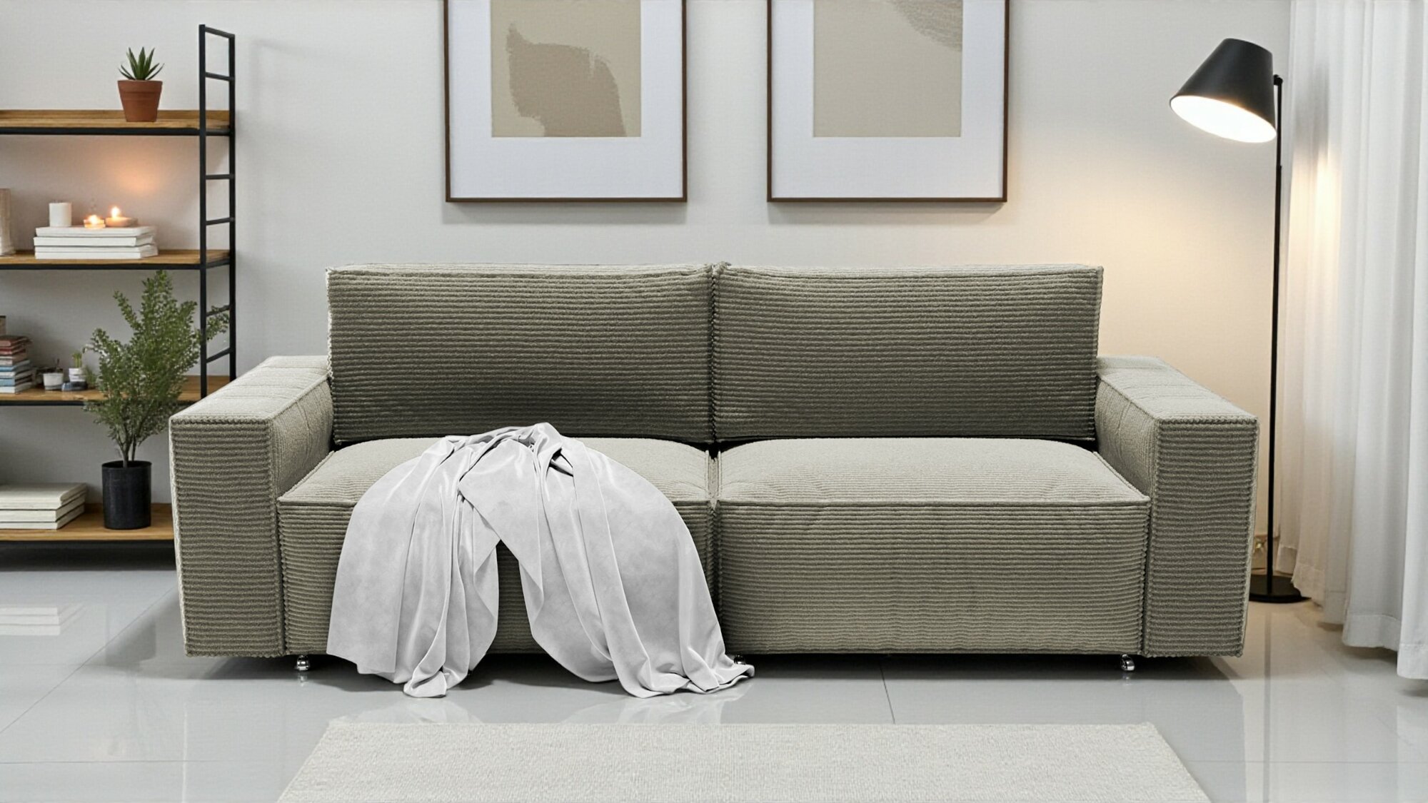 Диван Софт 2 Cilium Brown NEW 240x94x80 см, зеленовато-серый Вельвет, еврокнижка Фиеста