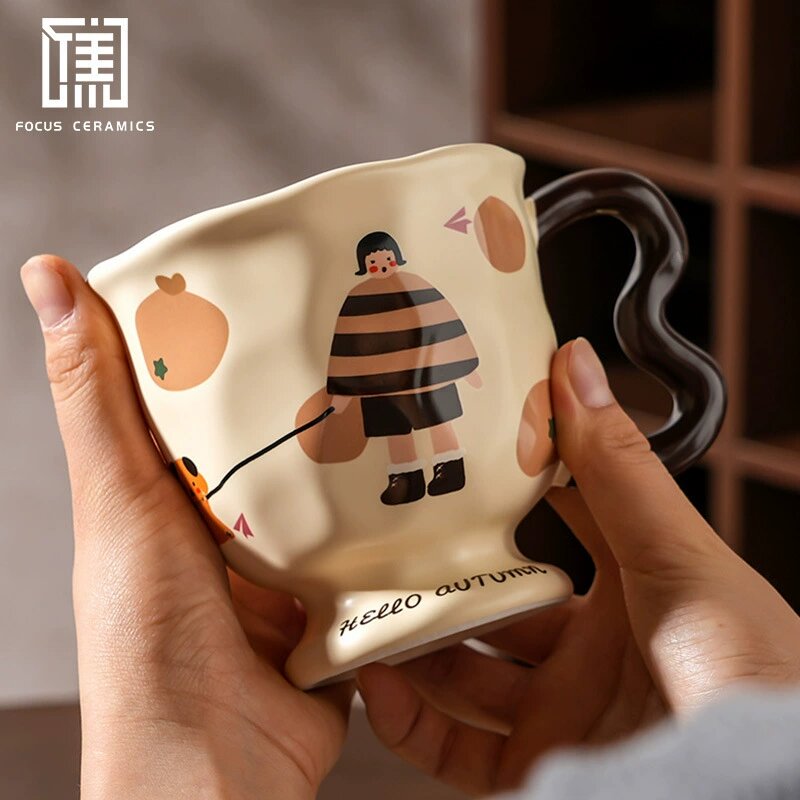 ZARA HOME Осенние девушки, кружка 400 мл, керамическая кружка, красивая девушка.