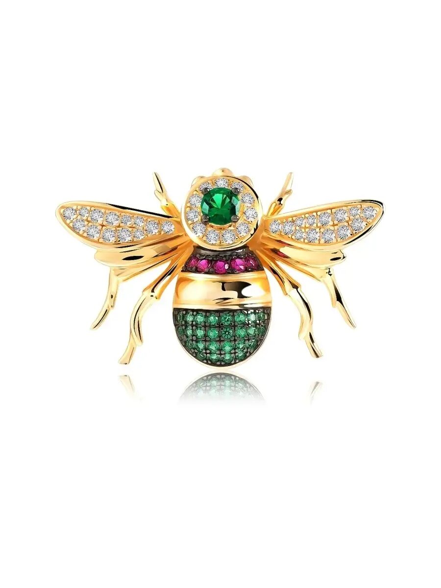 Брошь, серебро, 925 проба, фианит