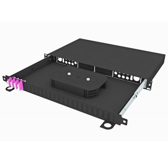 Кросс оптический Toplan стоечный выдвижной 19", 16 LC/UPC адаптера, многомодовый MM(OM4) 50/125, 1U, черный, укомплектованный