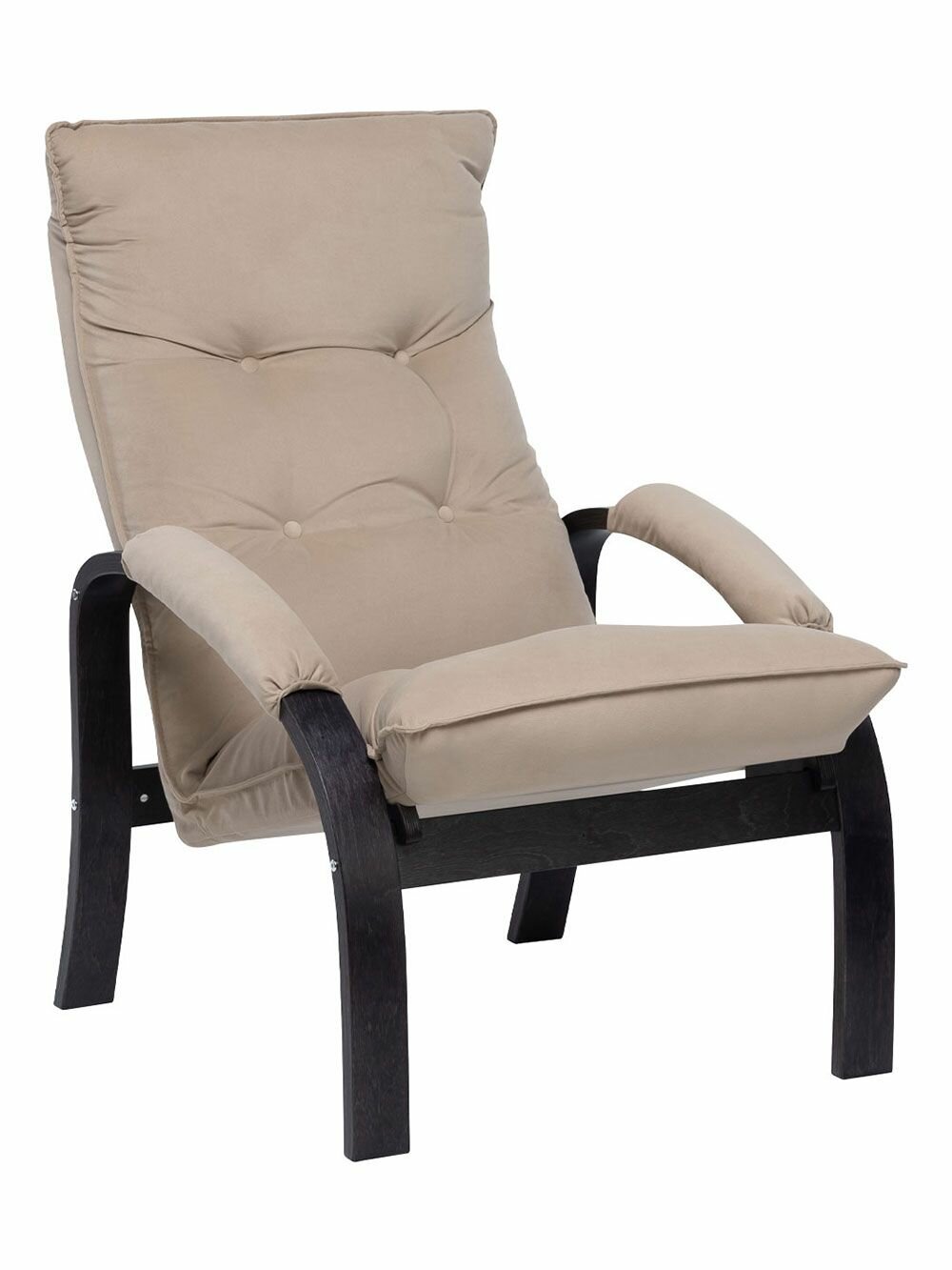 Кресло мягкое Ливади для отдыха дома с подлокотниками, высокие ножки, 68.5х80х110 см, Венге / Бежевый, велюр