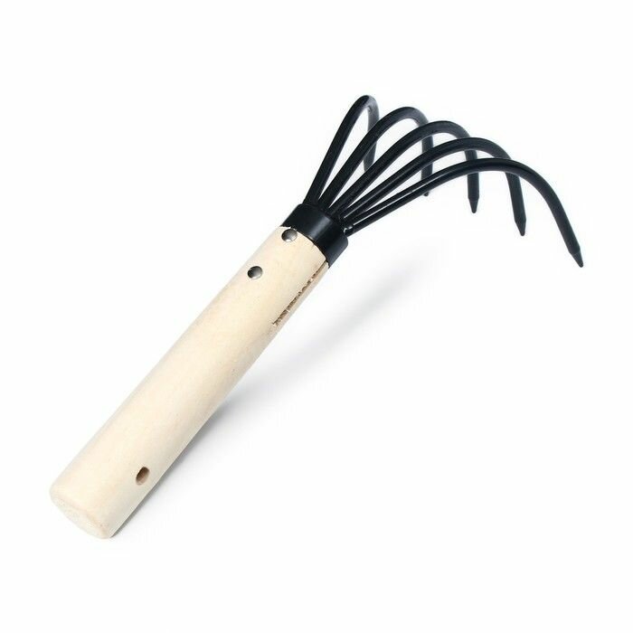 Рыхлитель прочный 23см, деревянная ручка , пять зубьев