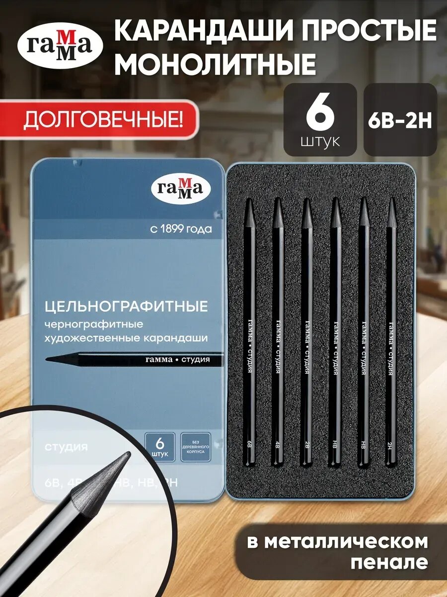 Карандаши простые набор монолитные 6 штук