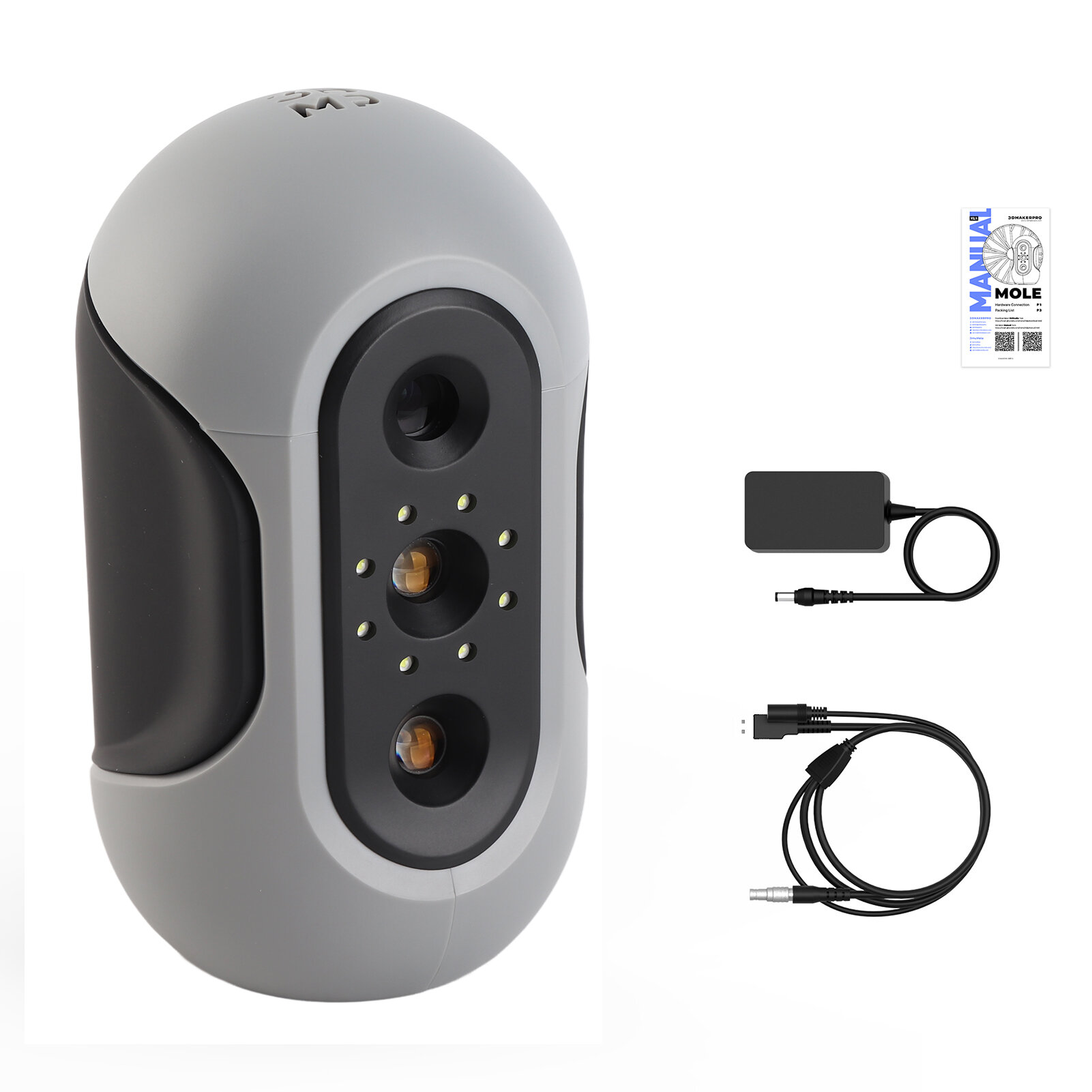 Ручной 3D-сканер для 3D-принтера. Точность 0,05 мм. Разрешение 0,1 мм. 10 кадров в секунду. Сканирование черных объектов с помощью устойчивых к сотрясению линз. Реалистичные цвета и текстуры. Поддержка 3D-модели 15–1500 мм.