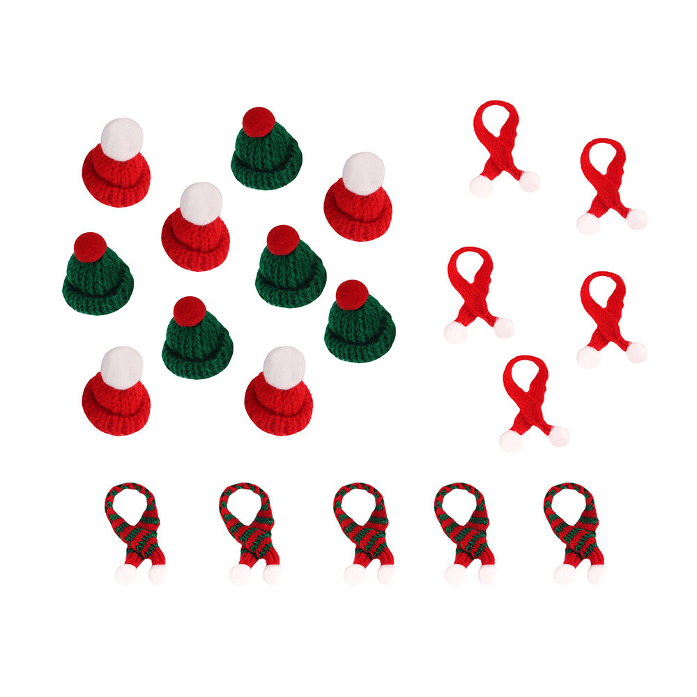 Мини-набор рождественских шапок и шарфов, 18 предметов, мини-набор рождественских шапок, мини-набор рождественских шапок Деда Мороза, маленький и милый, украшение, подходит для Рождества, вечеринки