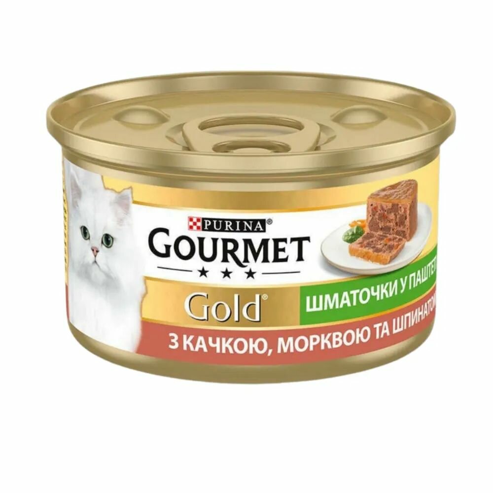 Gourmet Gold для кошек кусочки в паштете со вкусом утки , моркови и шпината (4шт по 85г)