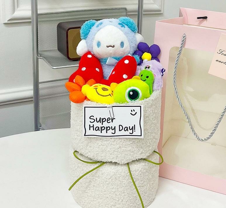 Мягкий плюшевый букет из игрушек в стиле В шляпе Cinnamoroll, синий, 35X15 см