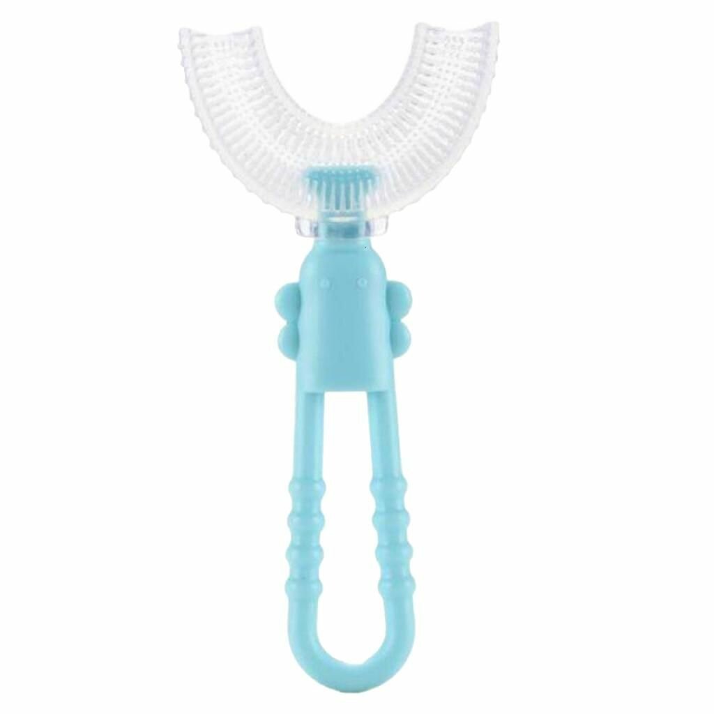 Детская U-образная зубная щетка из силикона, Большой U-образный синий