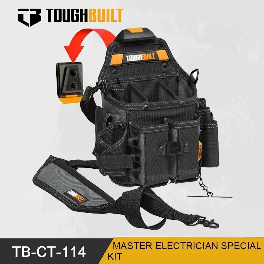 TOUGHBUILT, Сумка электрика на пояс для инструментов, утолщенный органайзер большой емкости, 21 отверстие, с плечевым ремнем , TB-CT-114