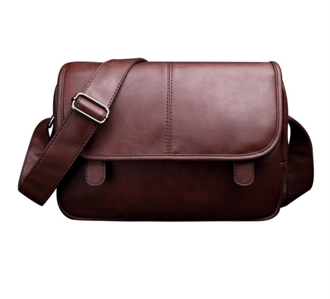 Сумка кросс-боди  Сумка через плечо из экокожи, небольшая с двумя отделами, городская мужская| женская, Темно-коричневый