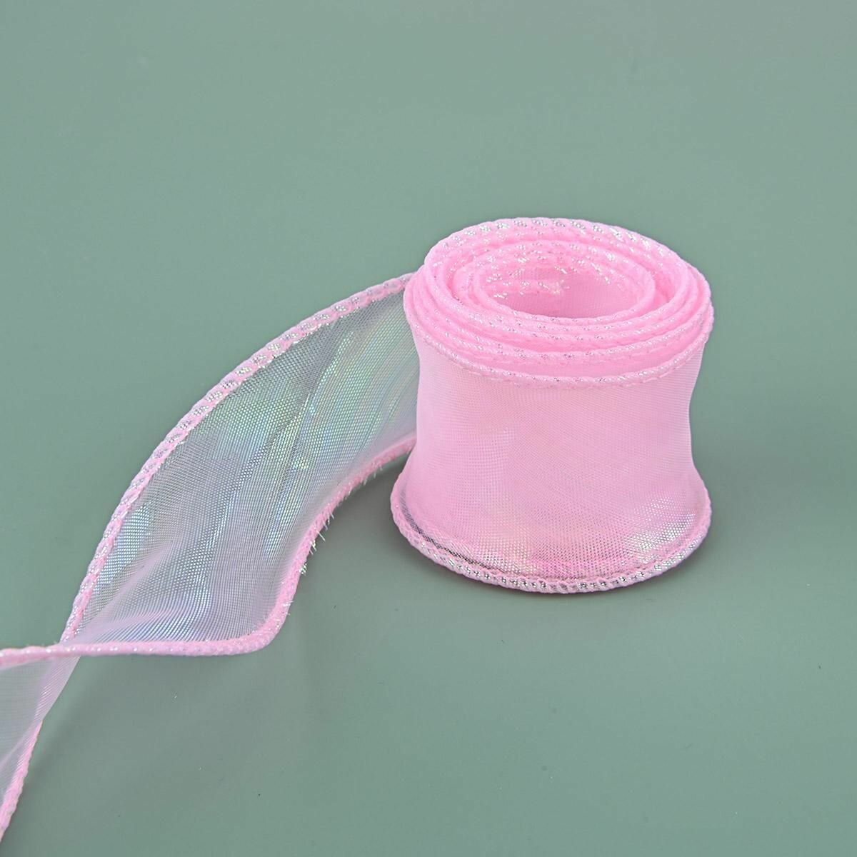 Лента айрис розовая с волнистым краем, 100% органза, 38 мм