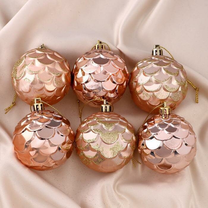 !09 Набор елочных шаров (набор 6 штук) "Шишечки" пластик d-6 см. цвет золотой