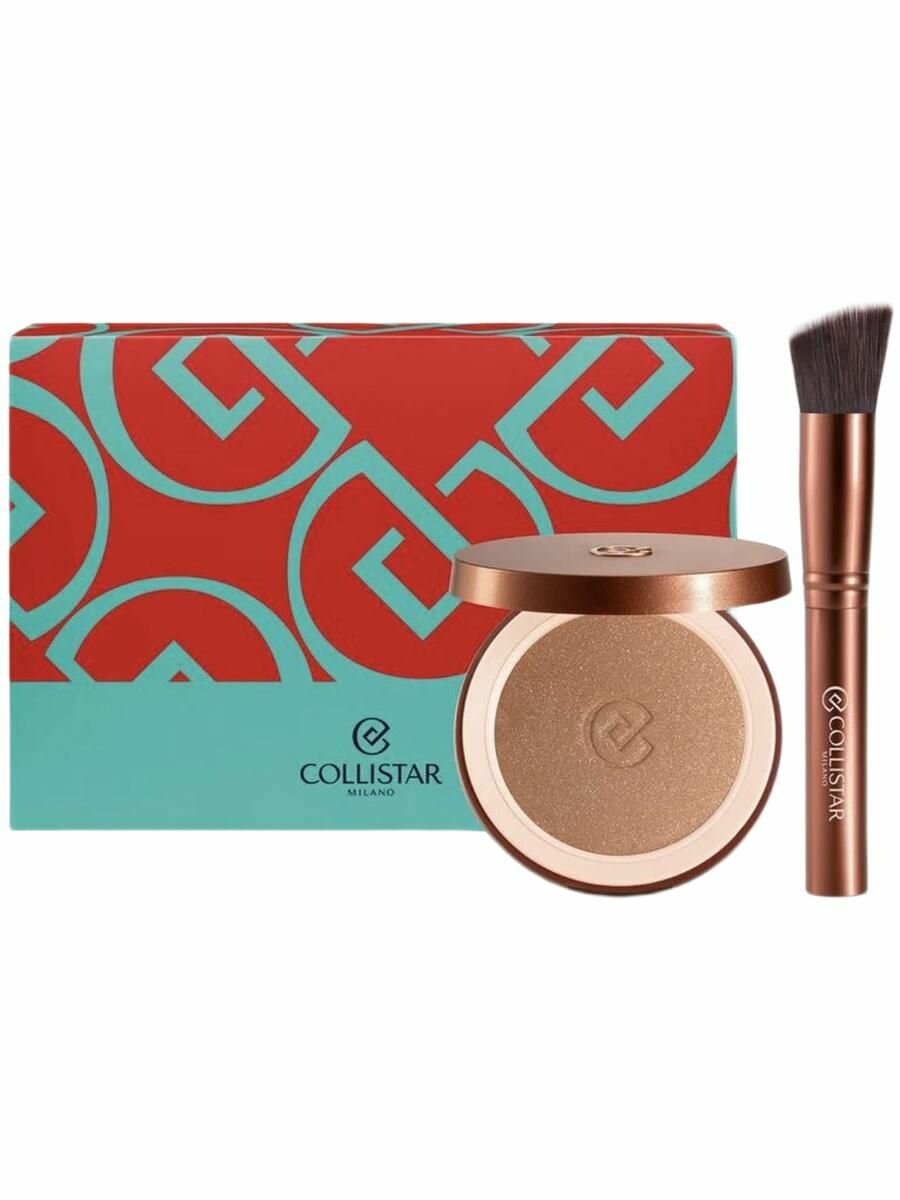 Collistar - Набор: Бронзирующая пудра 09 Cristalli di Sole Shimmer 10 гр + Кисть для контуринга