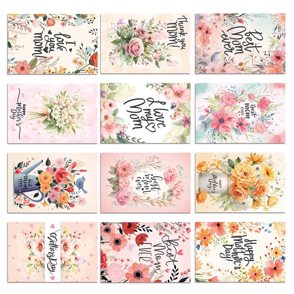 12 шт, набор красочных открыток ко Дню матери с конвертами, поздравительные открытки ручной работы для мамы, товары для вечеринок и праздников