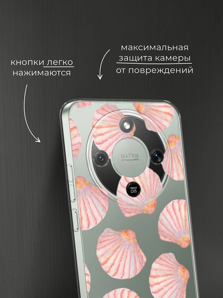 Чехол на Honor X9d / Хонор X9d с принтом Ракушки паттерн, прозрачный — фото 1