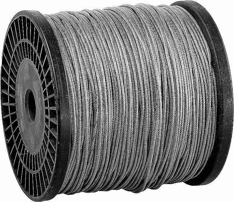 Трос стальной ЗУБР DIN 3055, свивка 6х7 FC, 6, 8 мм, длина 100 м, в оплетке ПВХ, Профессионал