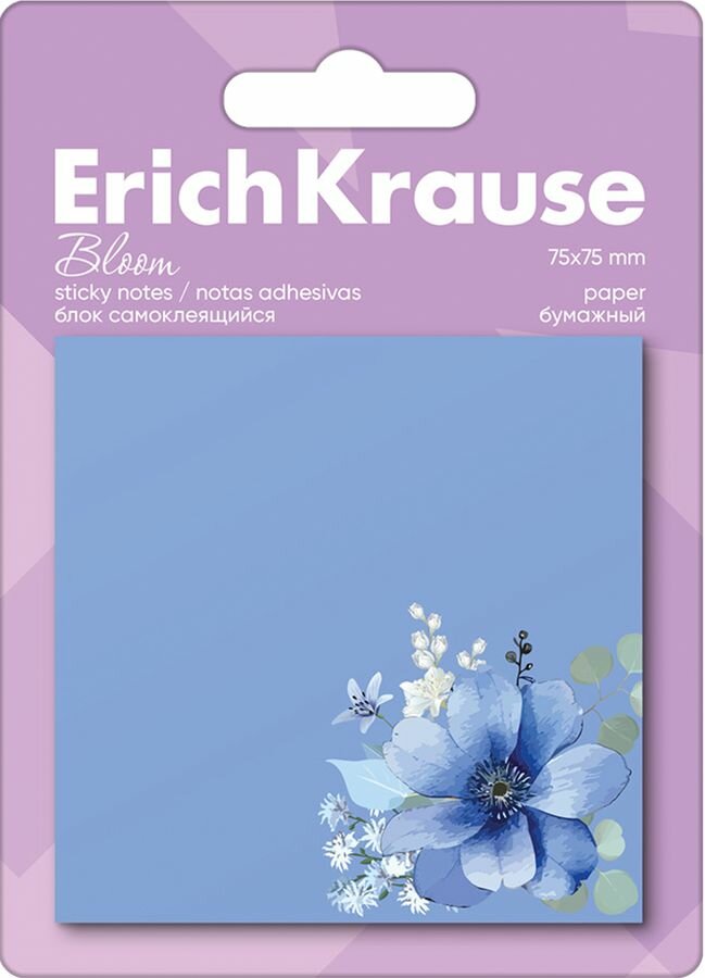 Блок д/записей ERICHKRAUSE Pastel bloom самоклеящийся, 75х75мм, 50л Арт. 61664 (Китай)