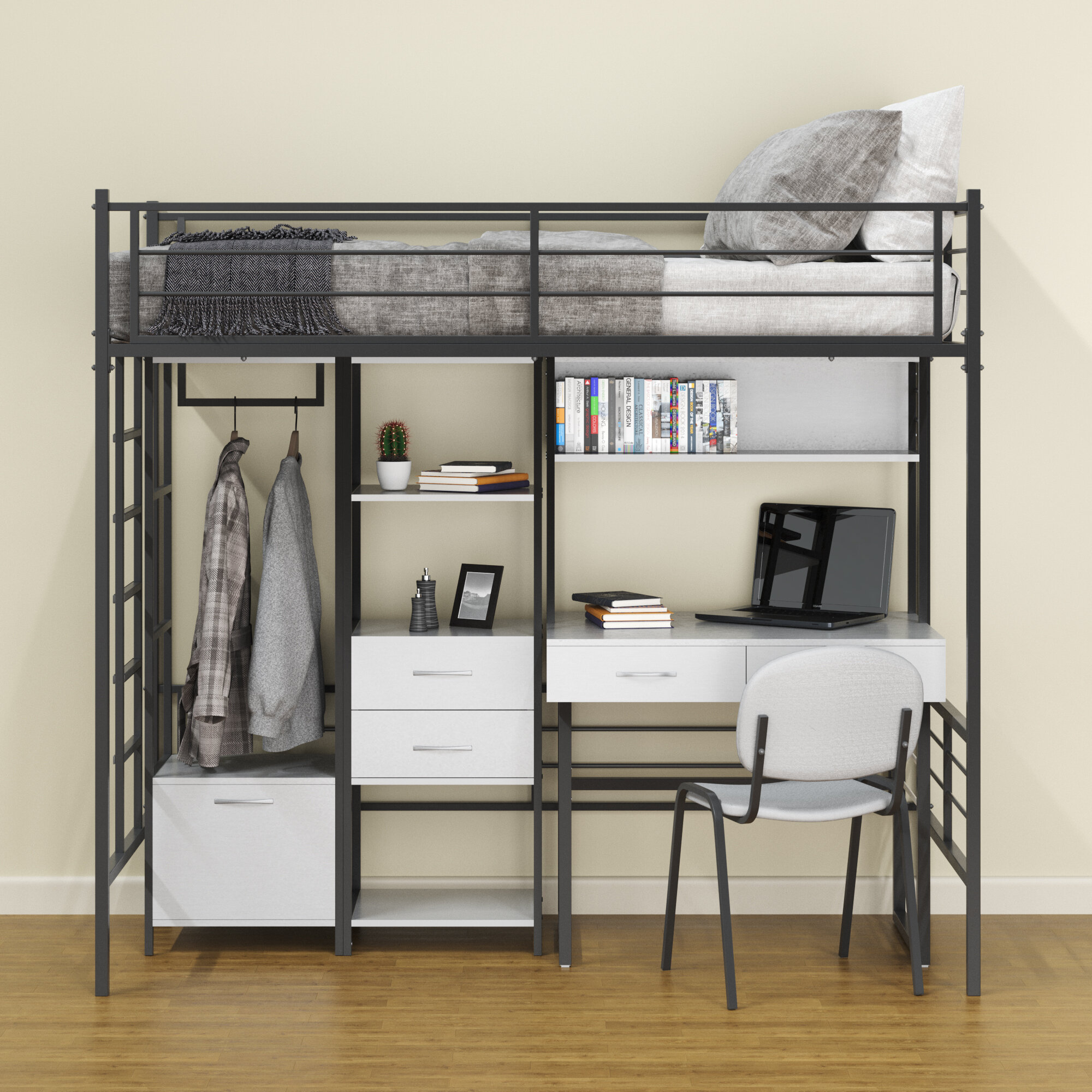 Двухъярусная кровать-чердак "Лофт Гавань", односпальная, металл, чёрная, 206 × 96 × 188 см