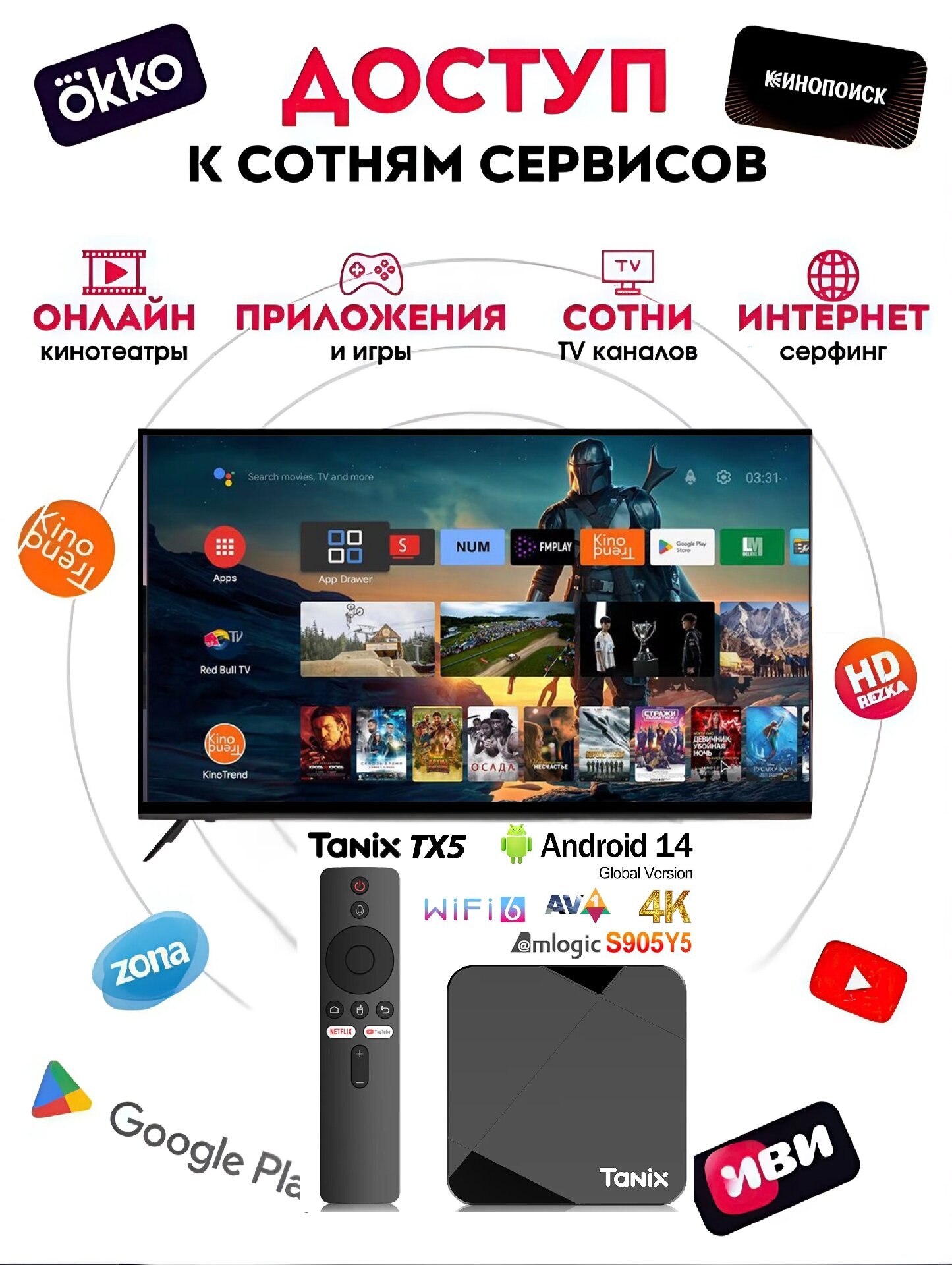 ТВ приставка Tanix Tx5 + Bluetooth пульт 4/32 под ключ + 1000 тв каналов бесплатно