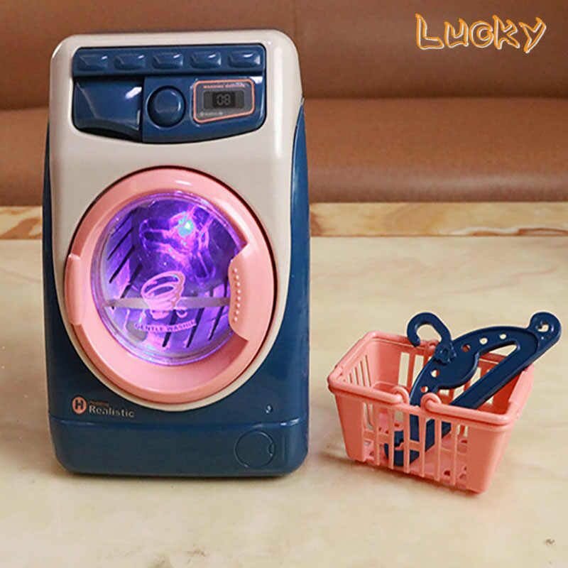 Игрушечная бытовая техника со светом и звуком, Детская стиральная машина с корзиной для белья--Lucky